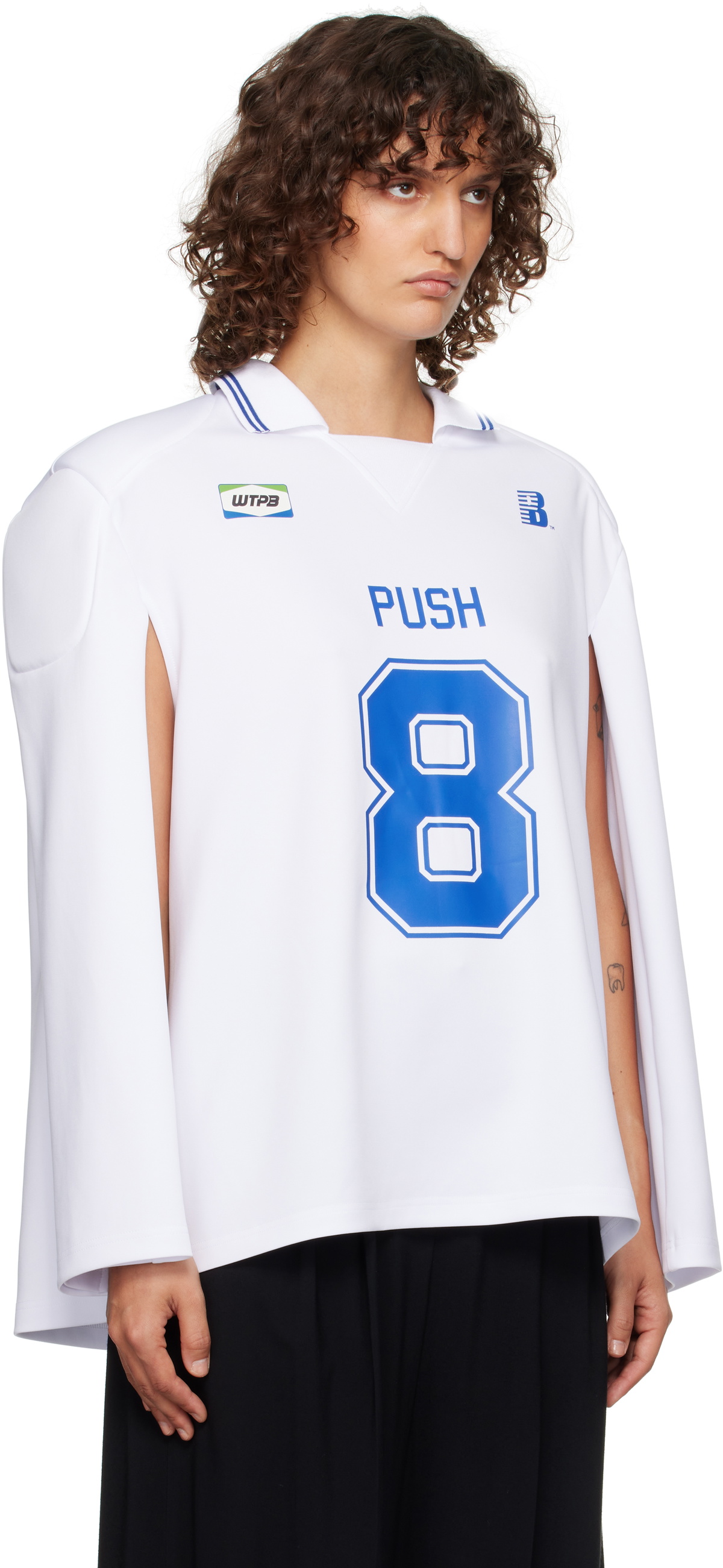 Pushbutton White Cape Style Jersey Polo Pushbutton