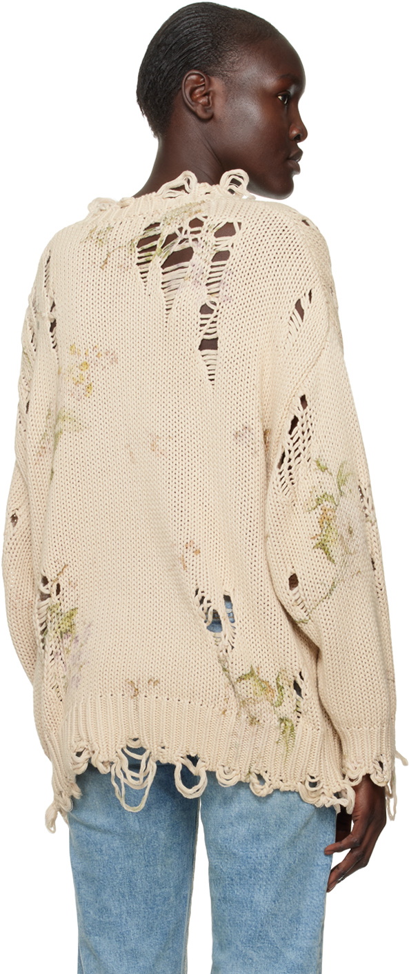 R13 Beige Floral Distressed Sweater R13