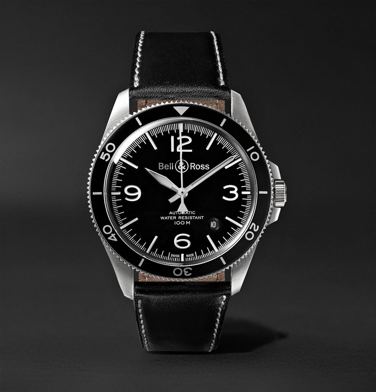 Bell & Ross - BR V2-92 Automatic 41mm Stainless Steel and Leather Watch ...