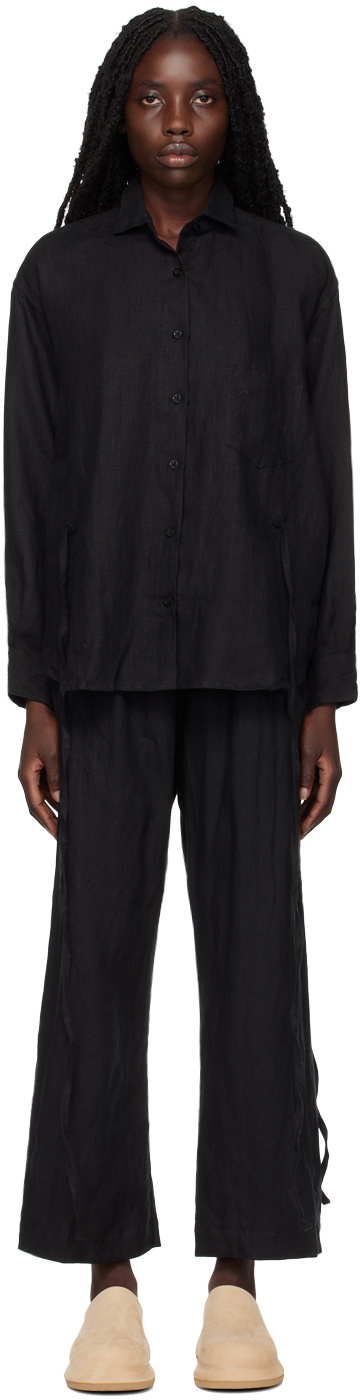 Deiji Studios Black 'The Side Tie' Pyjamas Deiji Studios