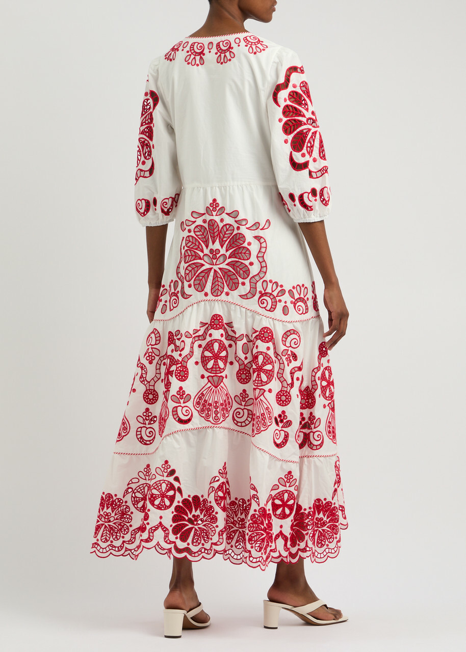 Farm Rio Richelieu Embroidered Cotton Maxi Dress White Farm Rio