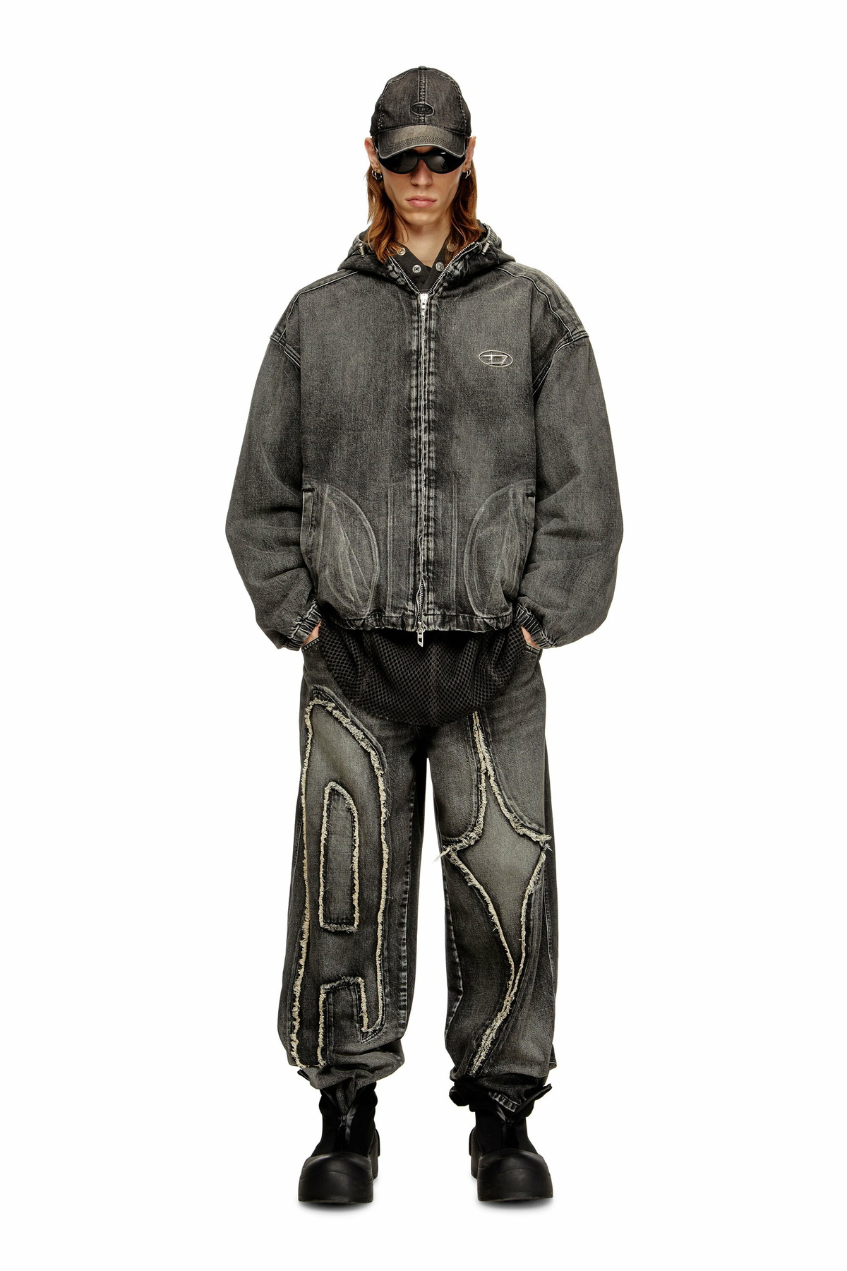 Diesel Hooded jacket in faded denim - Denim Jackets - Unisex - Black Diesel