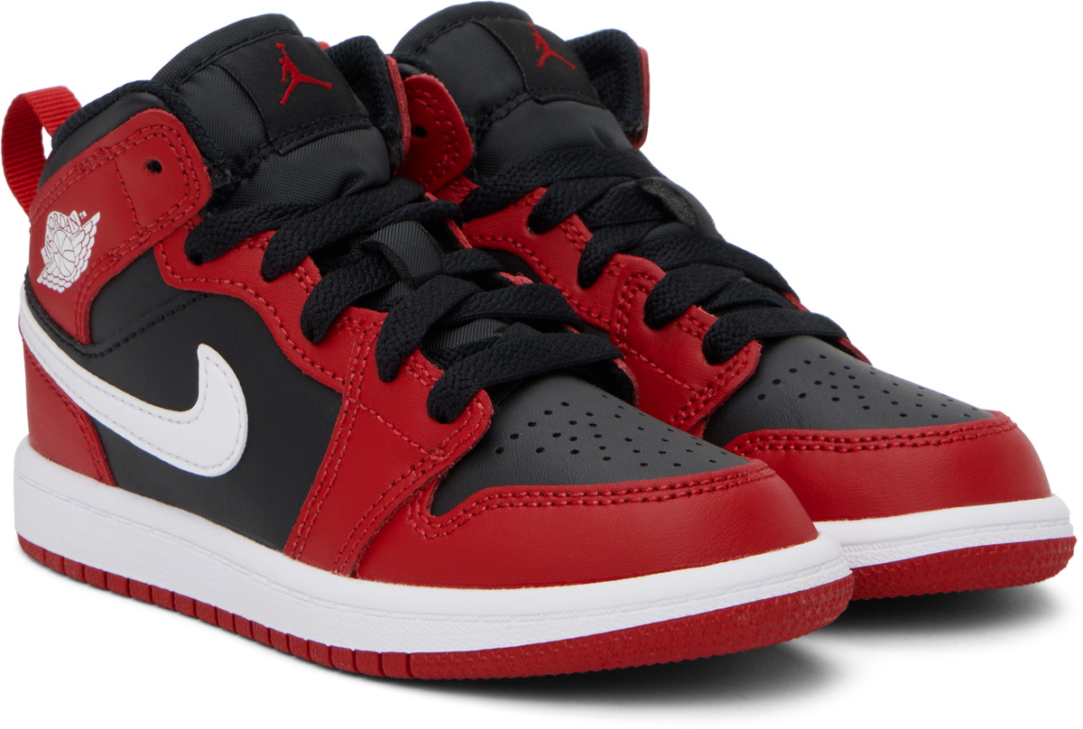Nike Jordan Little Kids Red & Black Jordan 1 Mid Sneakers Nike Jordan Brand