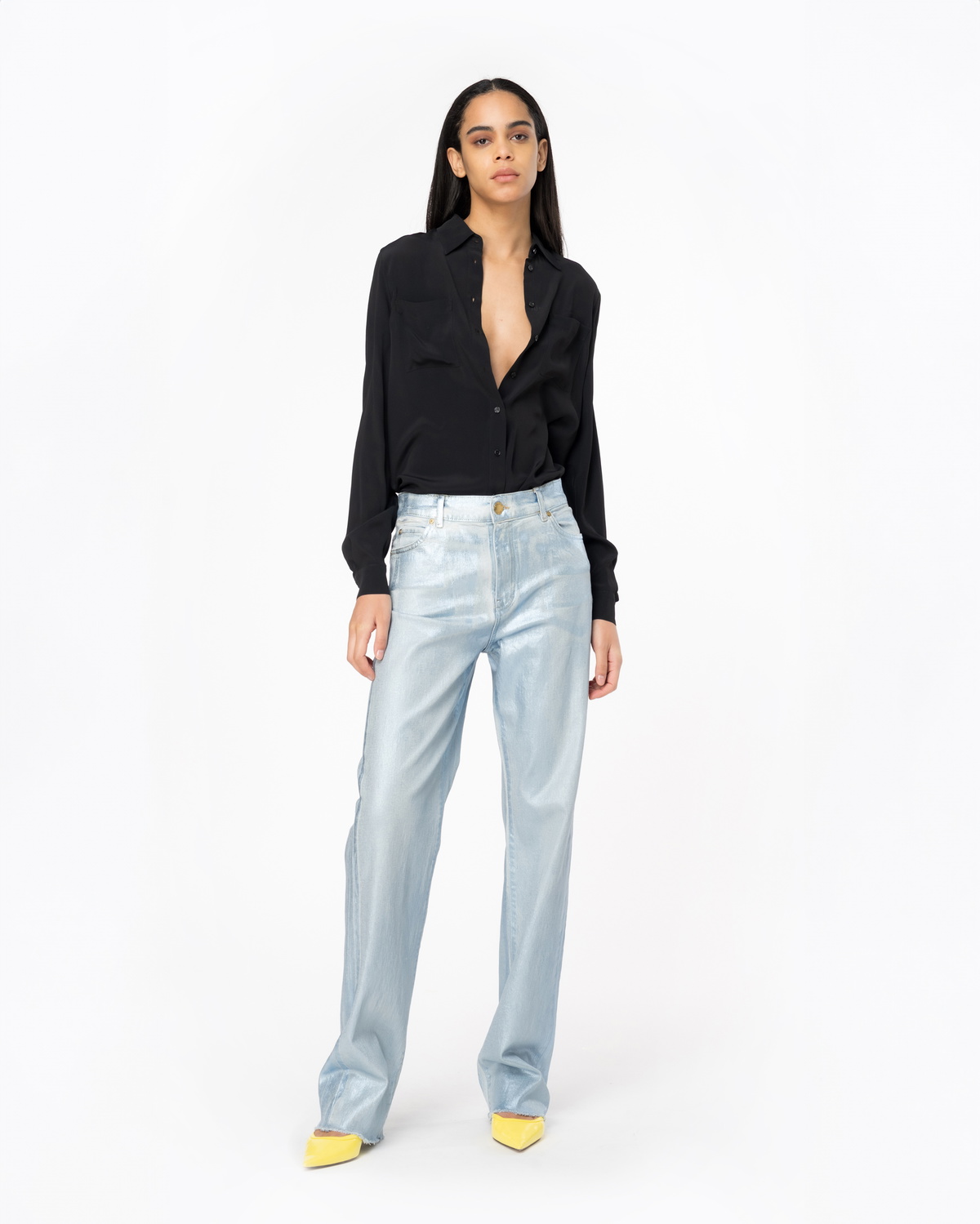 Pinko Silk Blend Shirt With Breast Pocket Limo Black Pinko