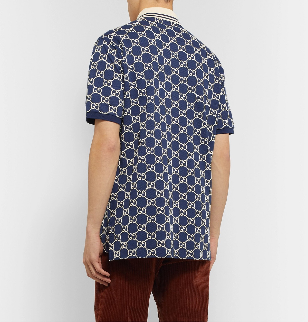 Gucci Logo Embroidered Cotton Blend Piqué Polo Shirt Blue Gucci