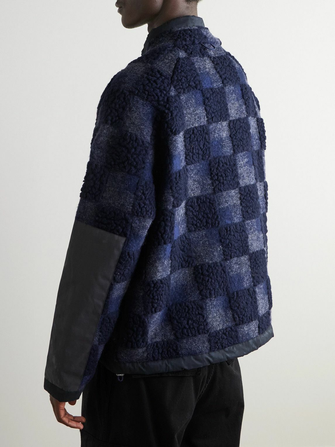 Folk - Signal Shell-Trimmed Patchwork Wool-Blend Fleece Jacket - Blue Folk