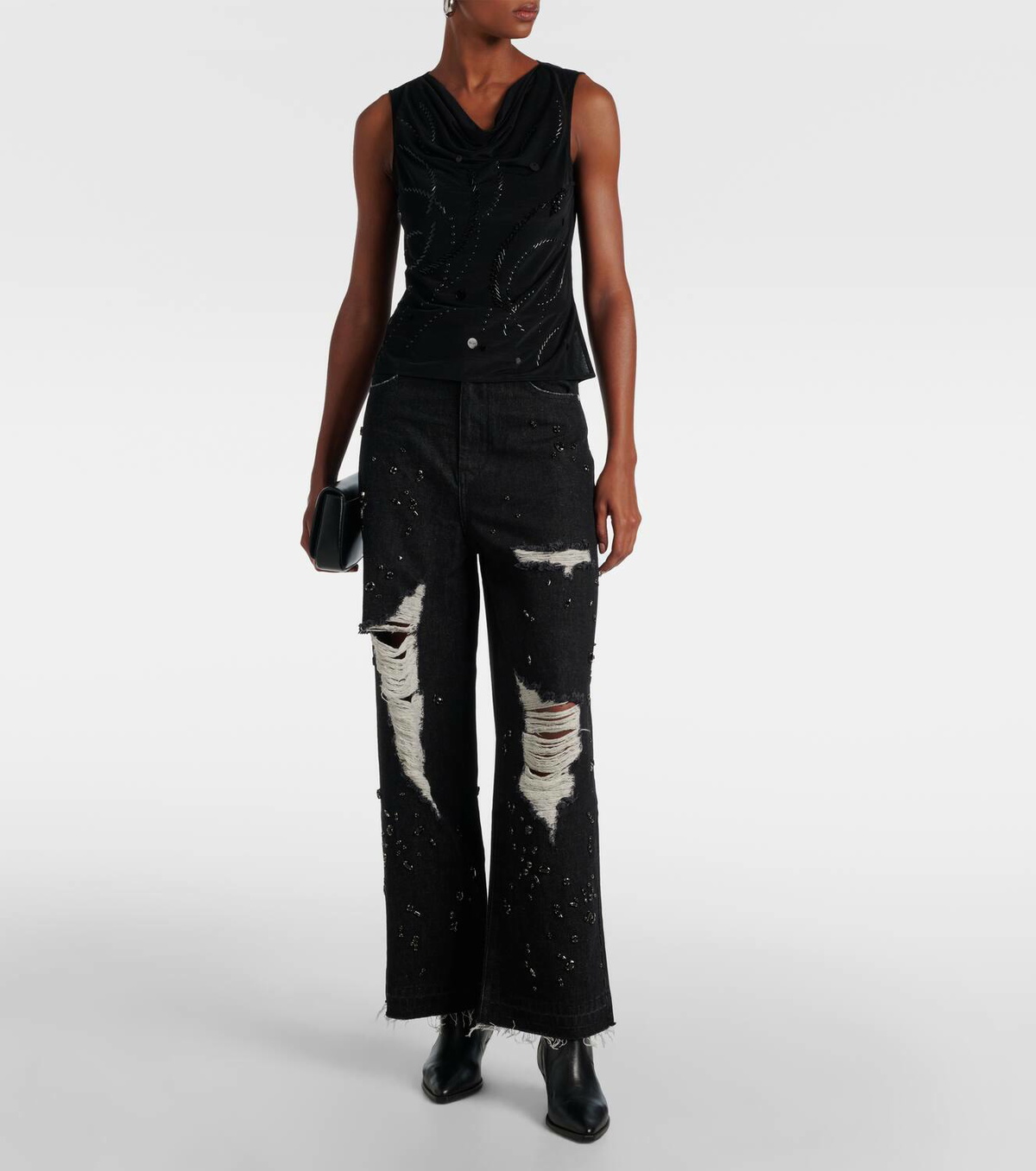 Xu Zhi Embellished distressed wide-leg jeans Xu Zhi Xu Zhi Embellished distressed wide-leg jeans Xu Zhi