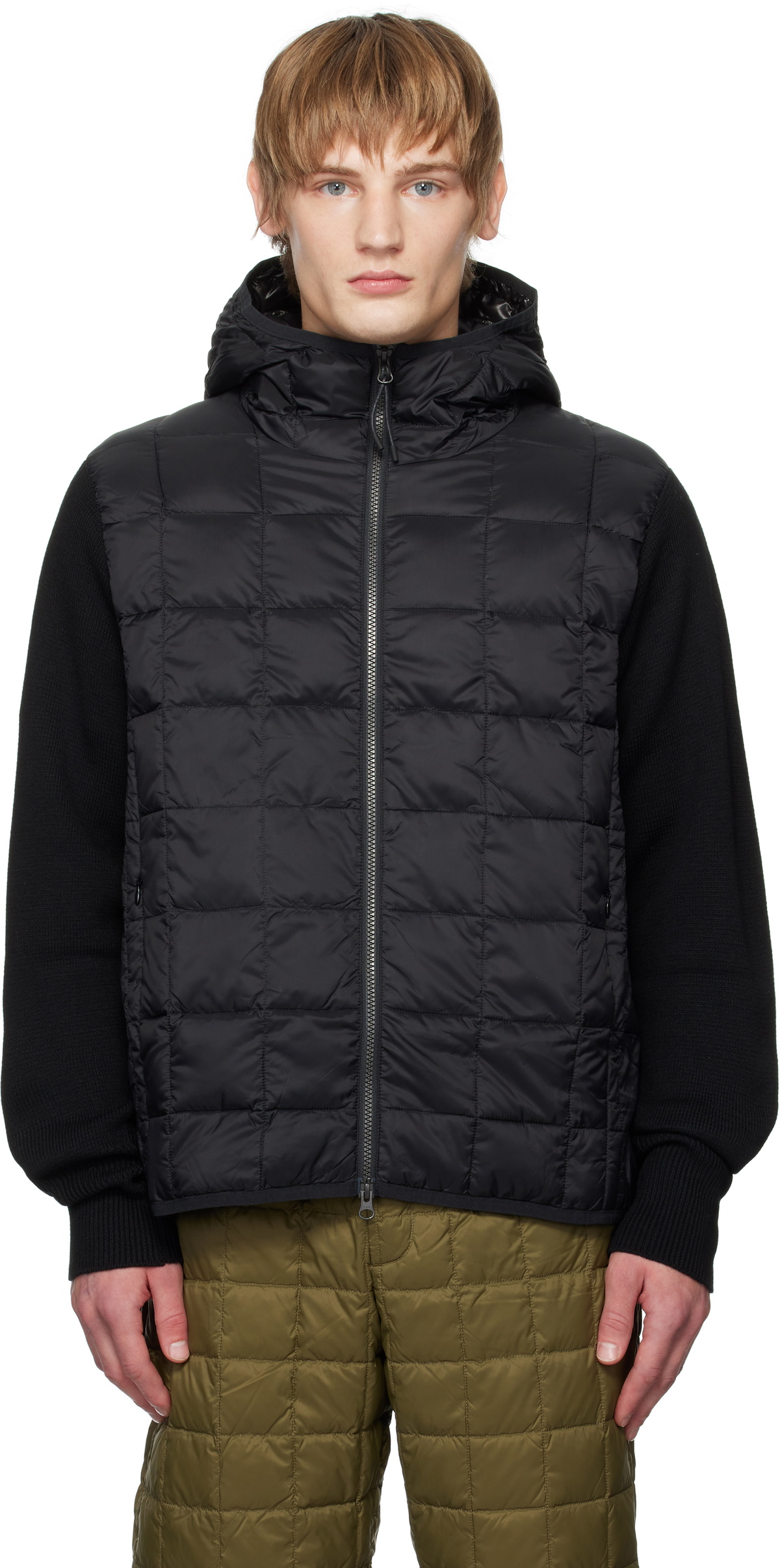 TAION Black Hood Knit Down Jacket Taion Extra
