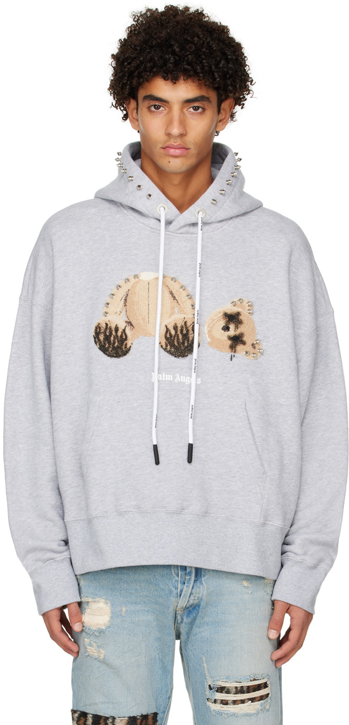 Palm Angels Gray Punk Bear Hoodie Palm Angels