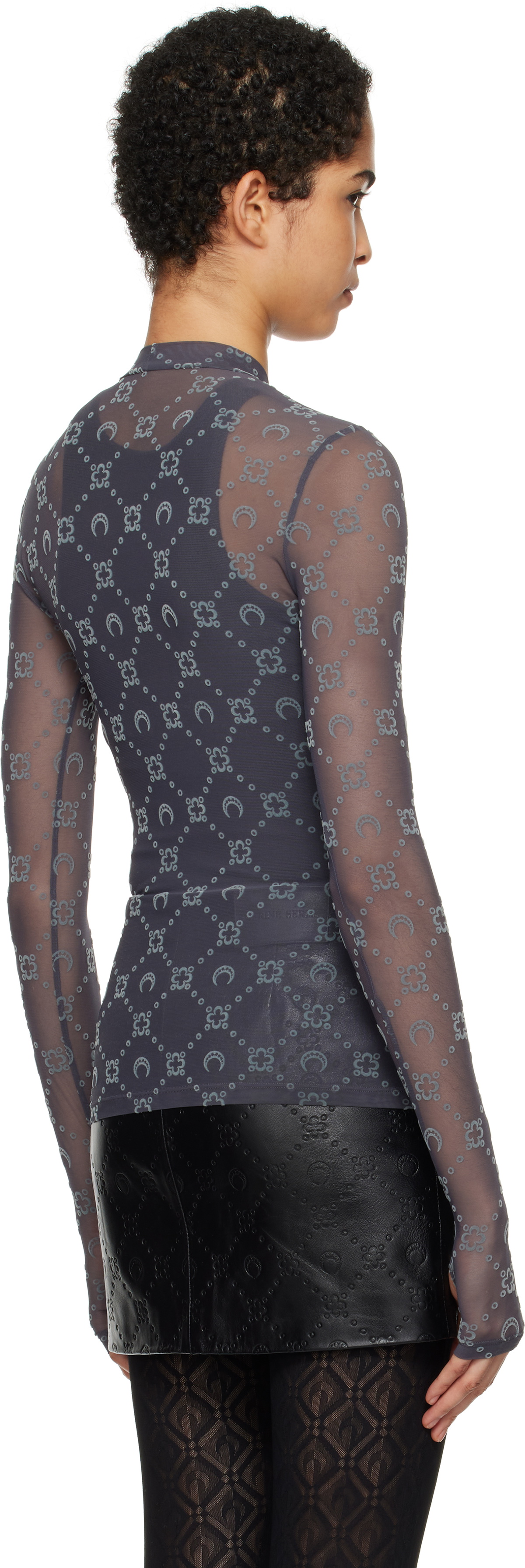Marine Serre Gray Monogram Mesh Second Skin Highneck Top Marine Serre
