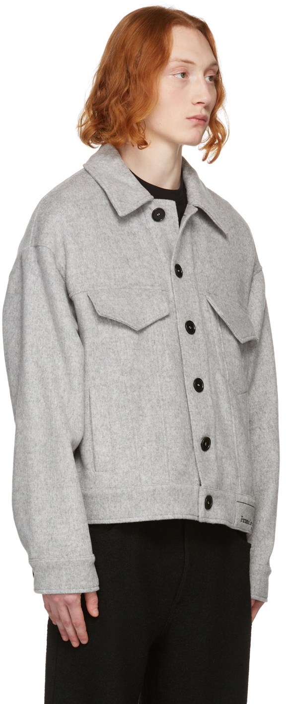 MSGM Grey Fantastic Green Wool Felt Jacket MSGM