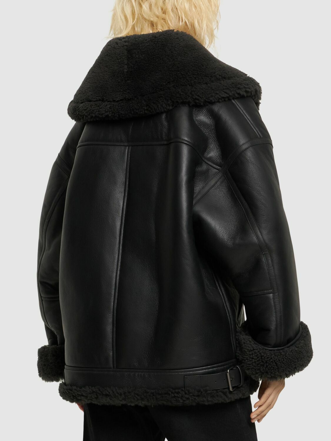 ACNE STUDIOS - Leather Shearing Jacket W/shawl Collar Acne Studios