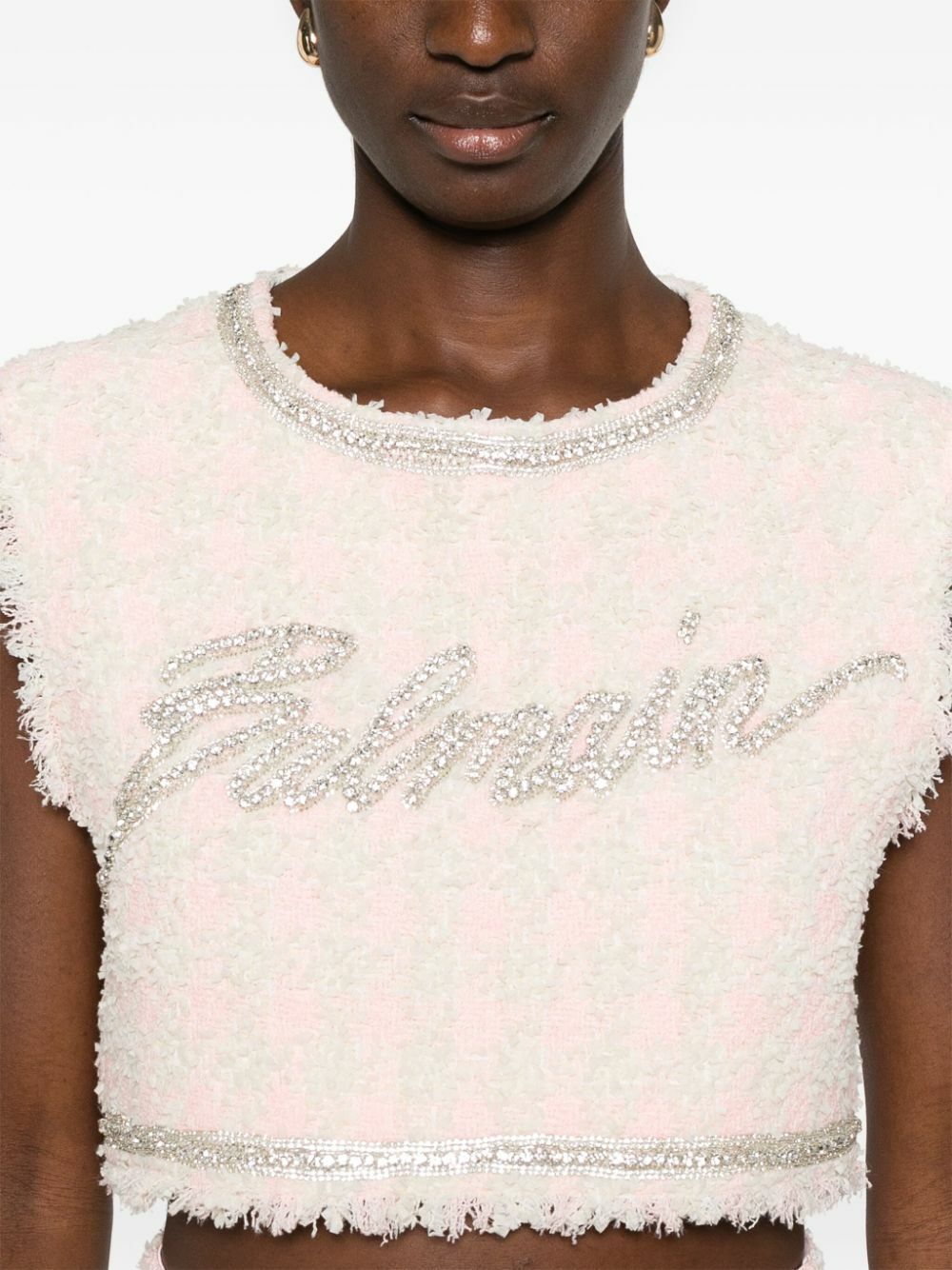 Balmain Logo Tweed Crop Top Balmain