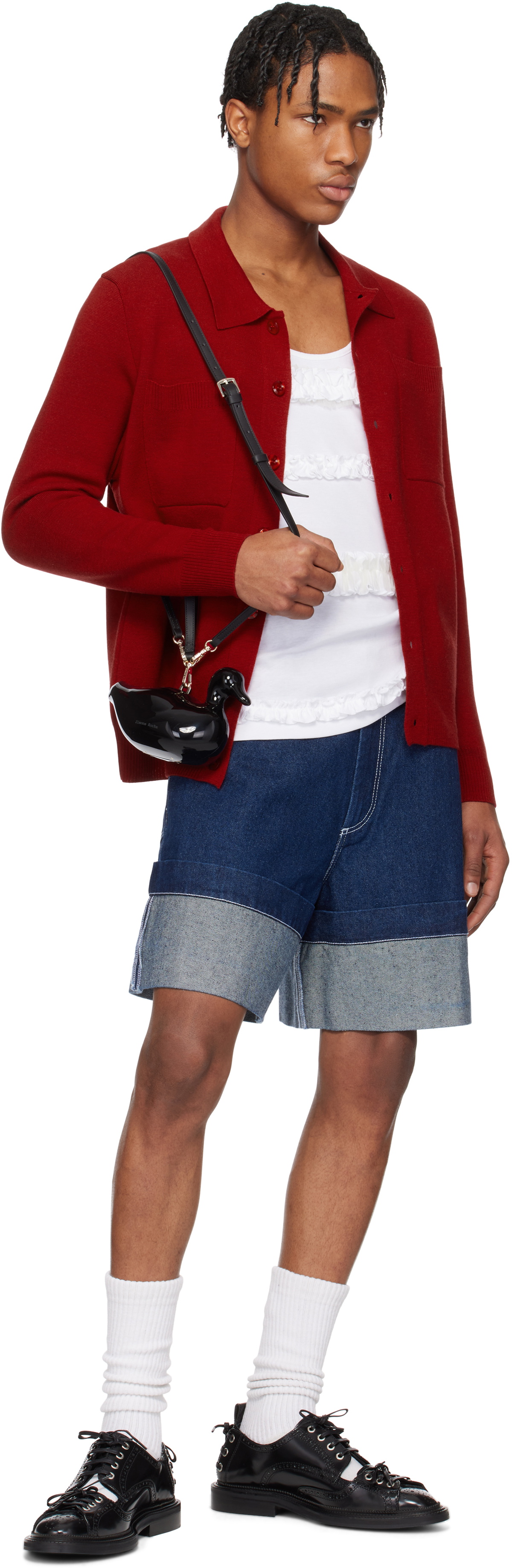 Simone Rocha Navy Embellished Wide-Leg Denim Shorts Simone Rocha