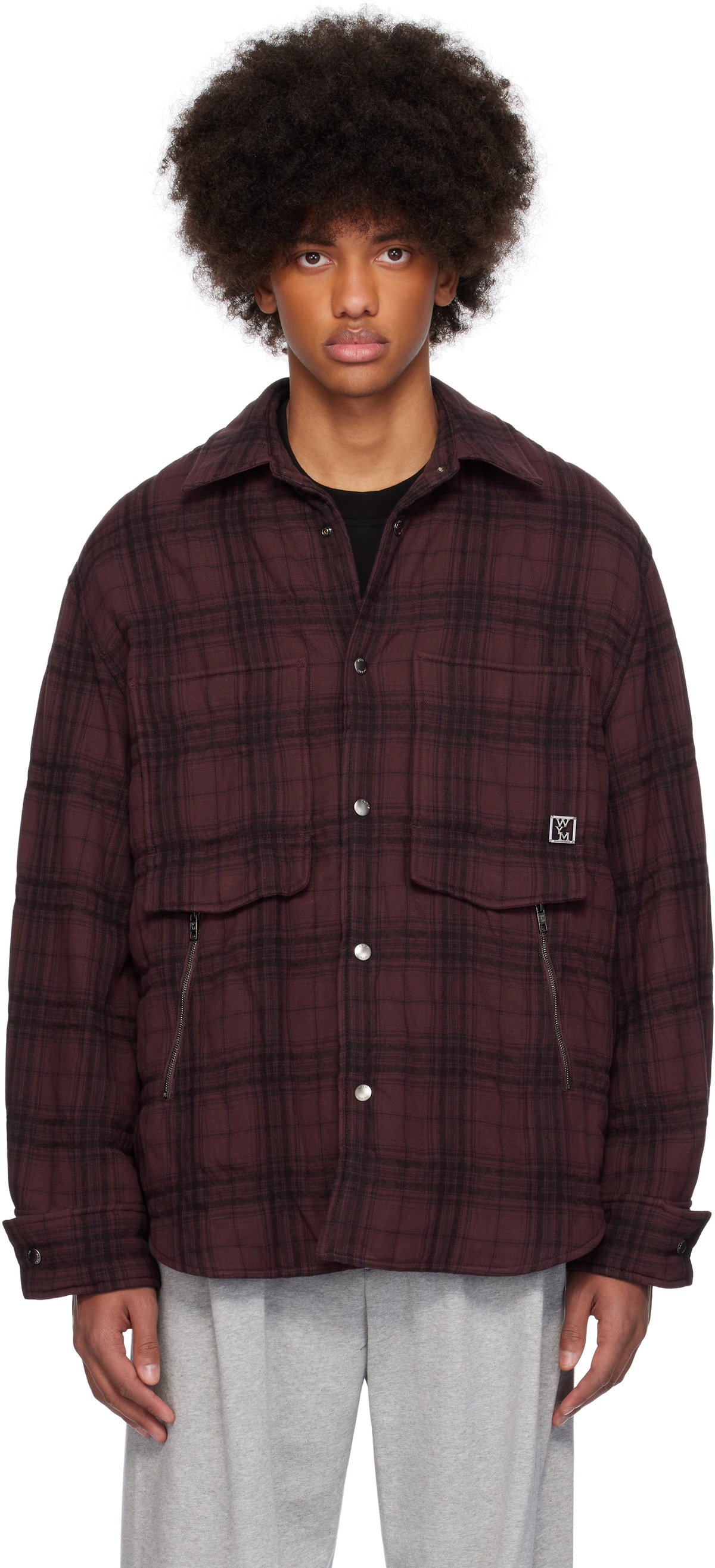 WOOYOUNGMI Burgundy Padded Check Shirt Wooyoungmi