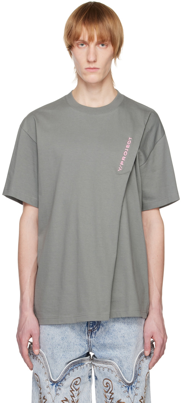 Y/Project Gray Embroidered T-Shirt Y/Project