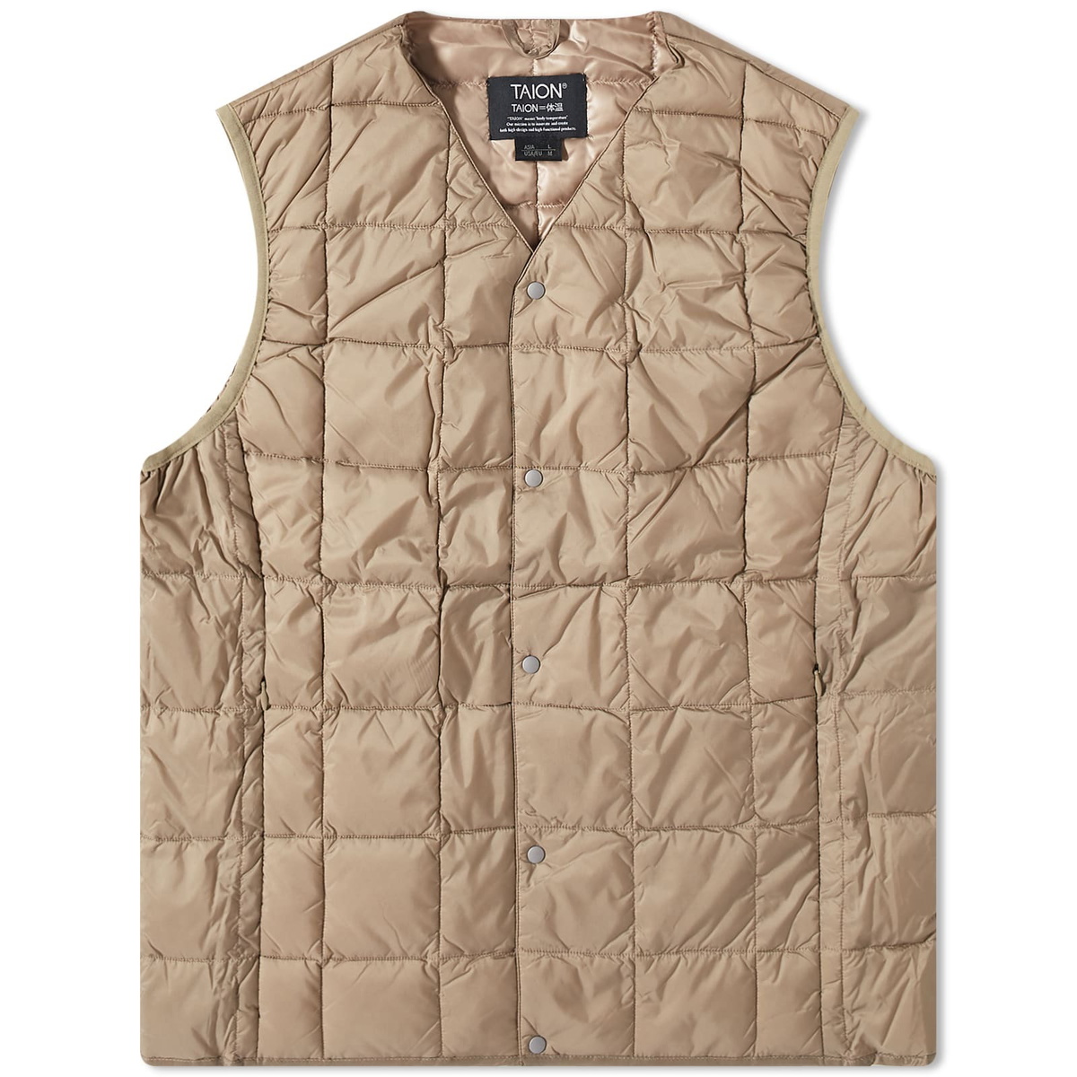 Taion Men's V-Neck Down Vest in Khaki Taion Extra