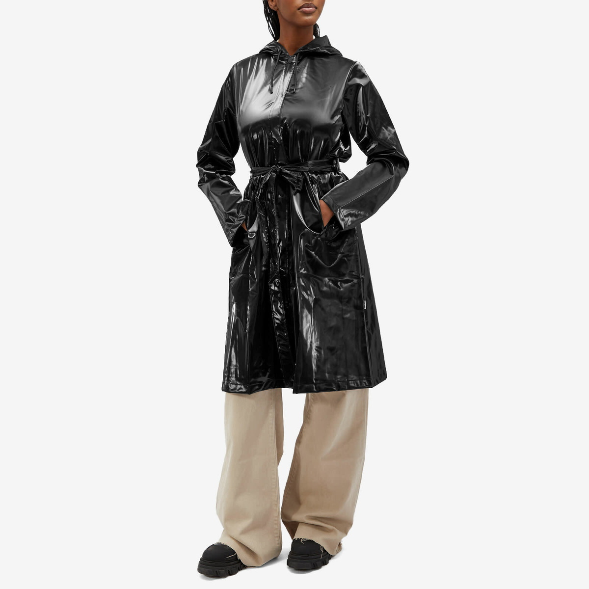 Rains Women's A-Line Long Rain Coat in Night Rains