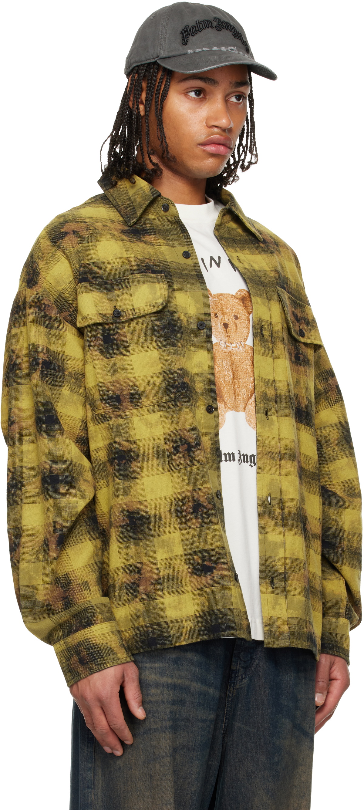 Palm Angels Yellow & Black Curved Logo Check Shirt Palm Angels