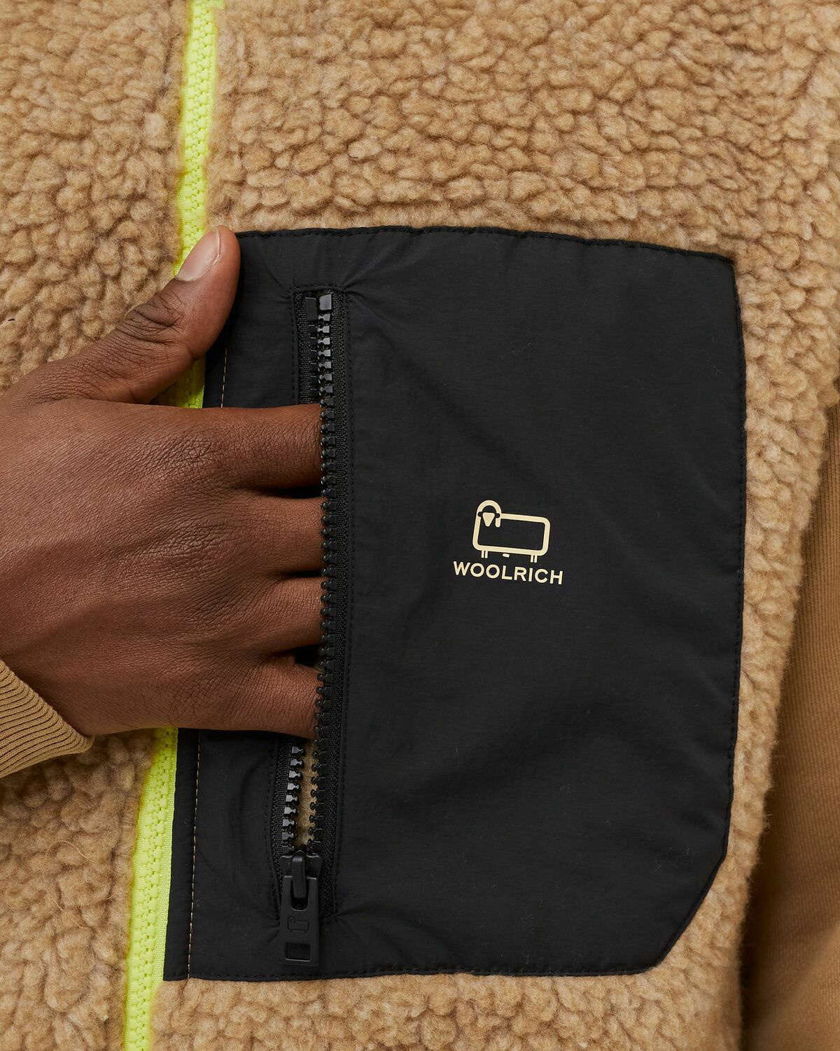 Woolrich Curly Fleece Full Zip Brown - Mens - Fleece Jackets Woolrich