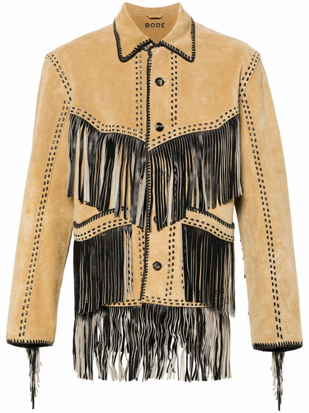 BODE Brown Fringed Leather Jacket Bode
