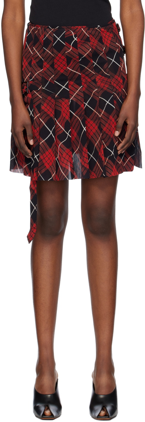 Jean Paul Gaultier Red & Black Distorted Tartan Midi Skirt Jean Paul ...