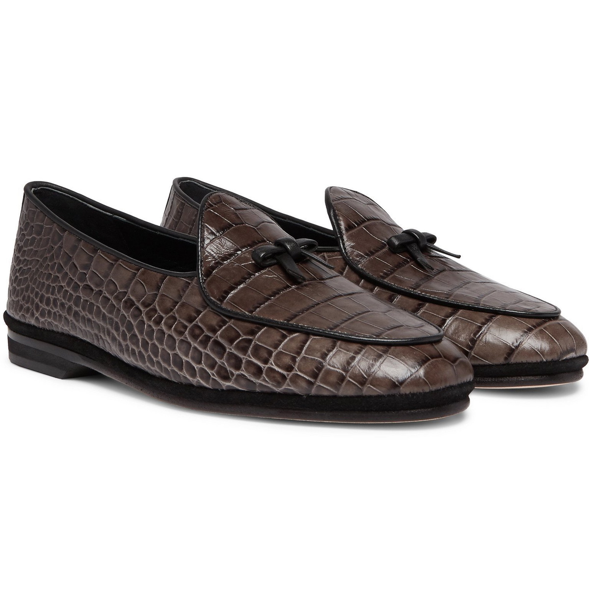 Rubinacci - Marphy Croc-Effect Leather Tasselled Loafers - Gray Rubinacci