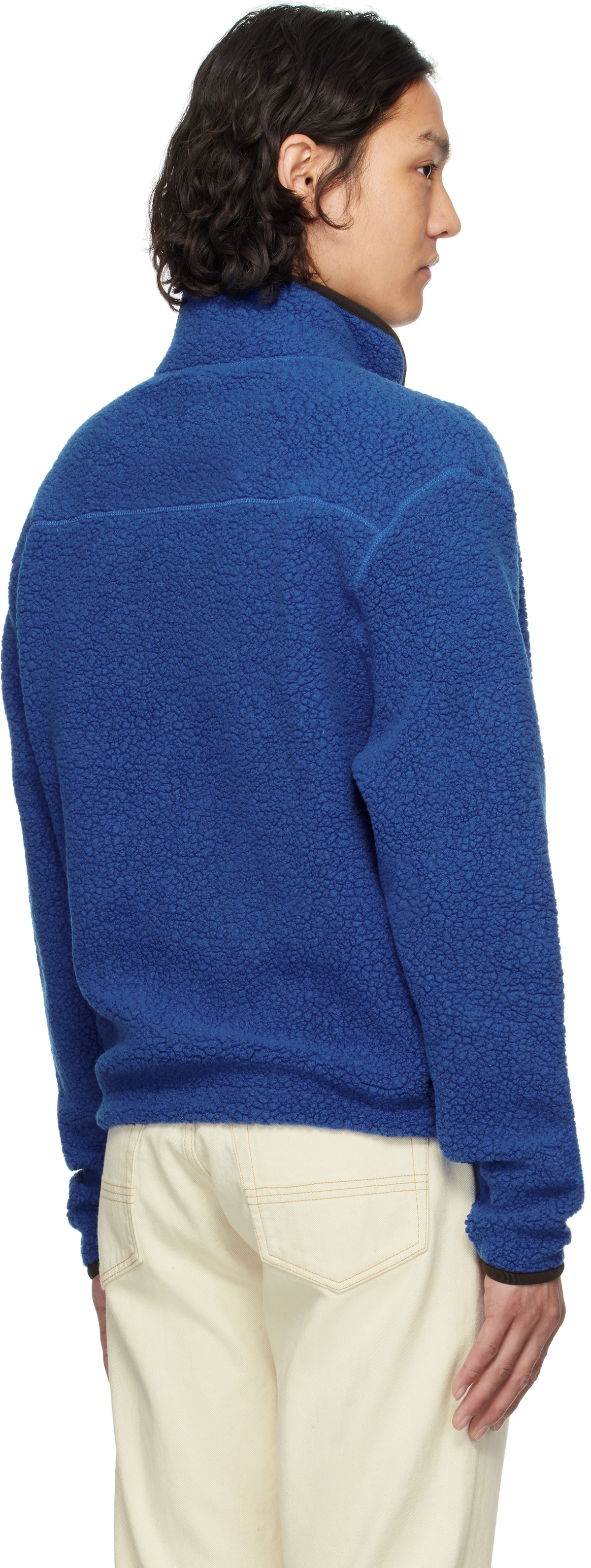 Drake's Blue Boucle Wool Zip Fleece Jacket Drake's