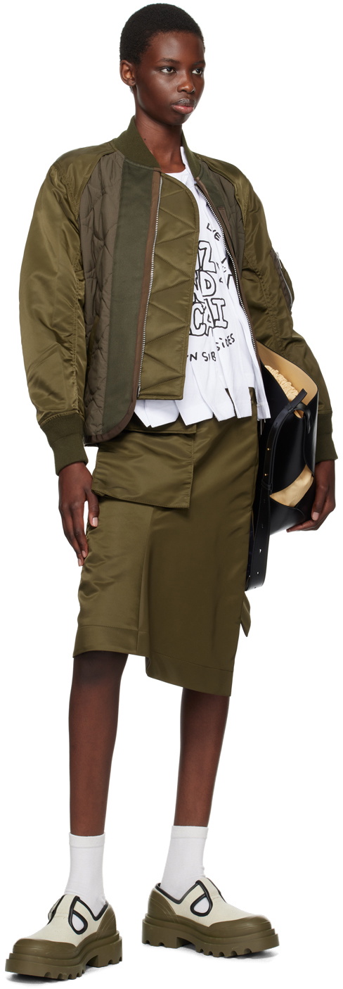 sacai Khaki Quilted Bomber Jacket Sacai