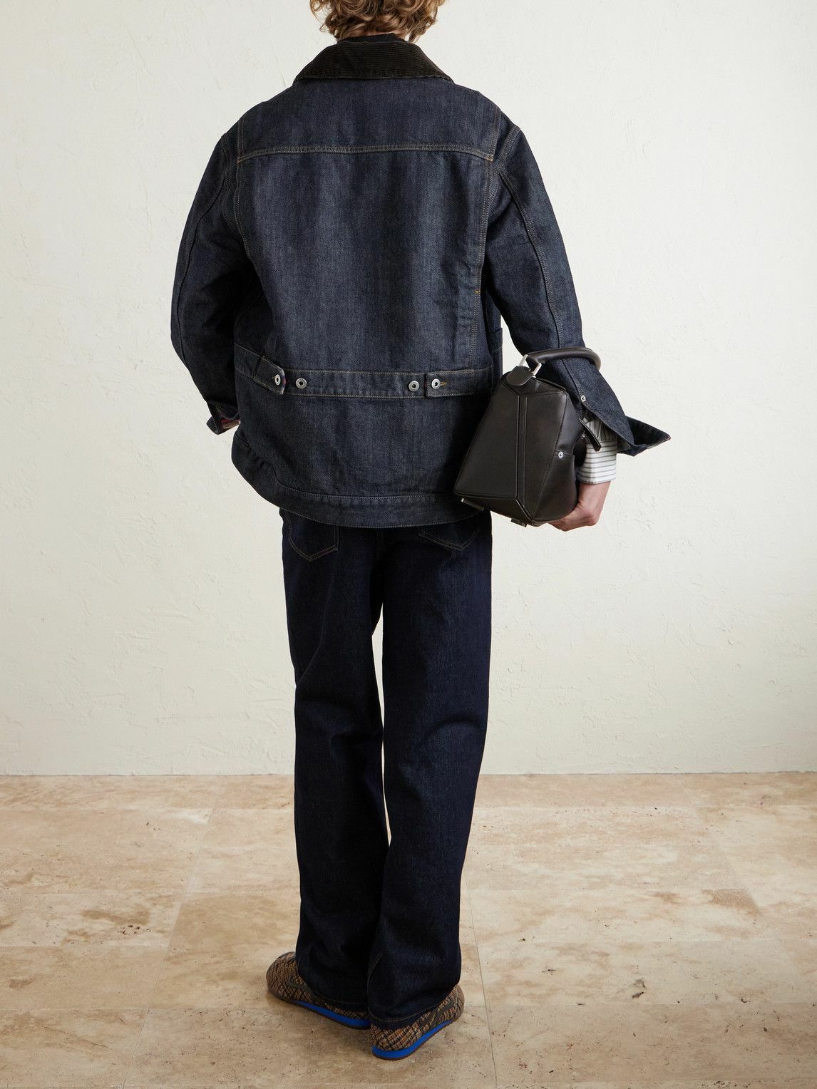 LOEWE - Logo-Appliquéd Corduroy-Trimmed Denim Barn Jacket - Blue Loewe