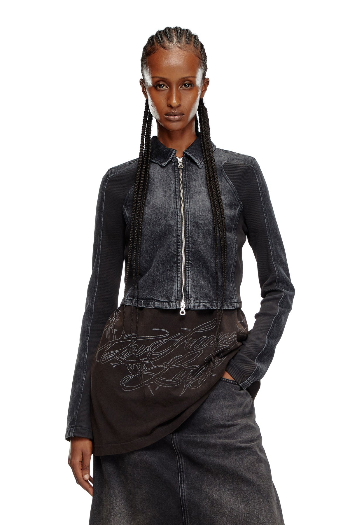 Diesel Short denim jacket with ribbed inserts - Denim Jackets Womens in ...