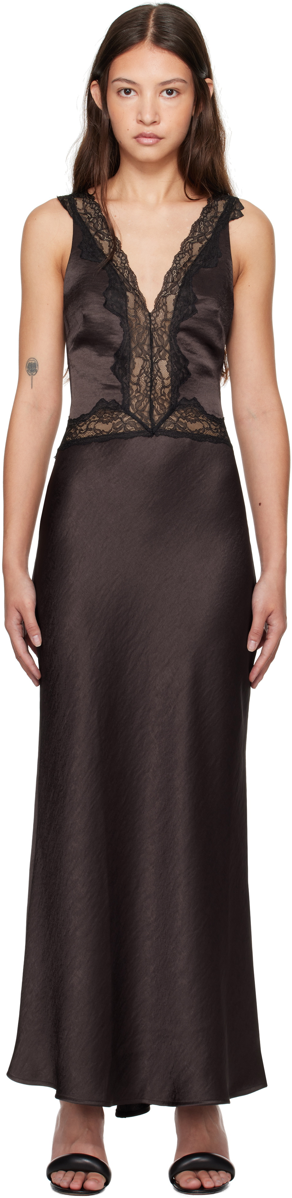 BEC + BRIDGE Brown Allegra Lace Trim Maxi Dress BEC + BRIDGE