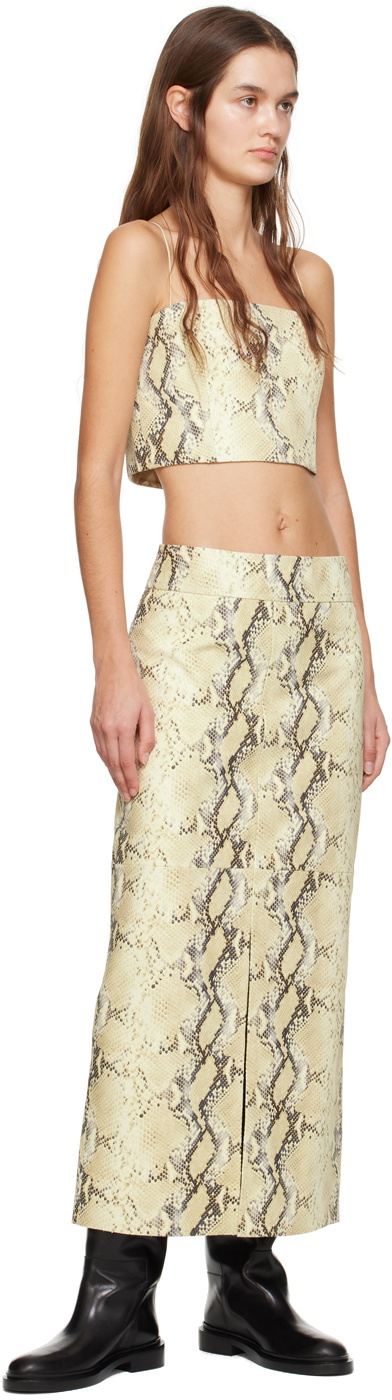 Helmut Lang Beige Python-Embossed Leather Midi Skirt Helmut Lang