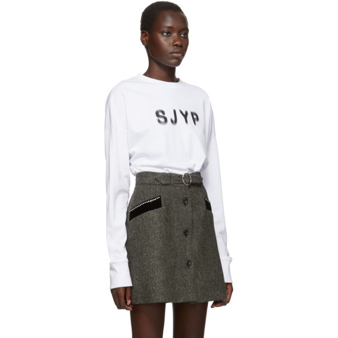 SJYP White Logo Long Sleeve T-Shirt SJYP