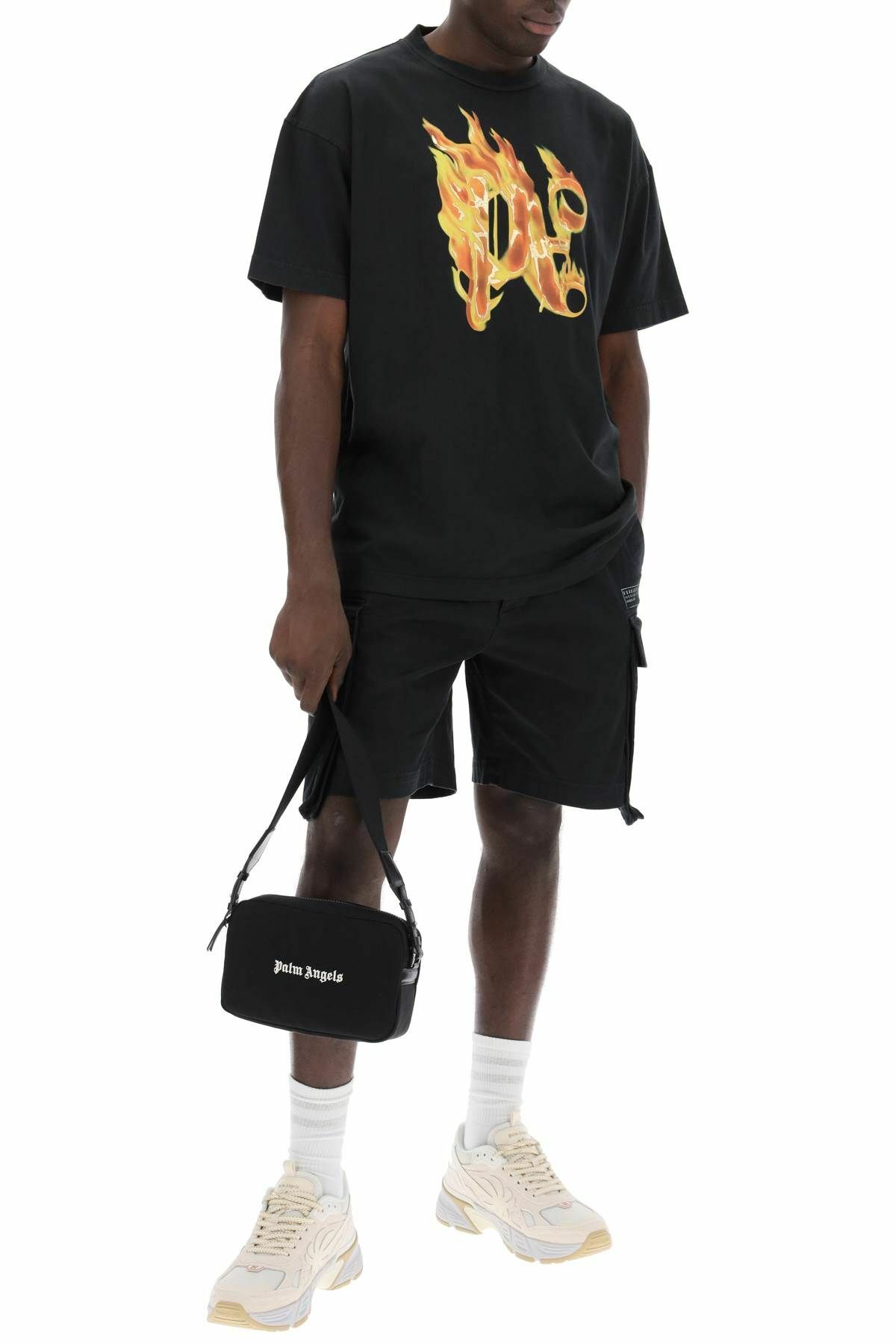 PALM ANGELS "burning monogram t Black Palm Angels
