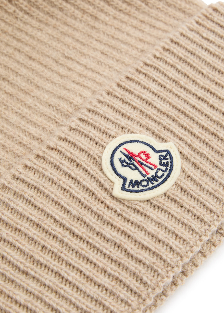 Moncler Logo Knitted Wool-blend Beanie - Cream Moncler