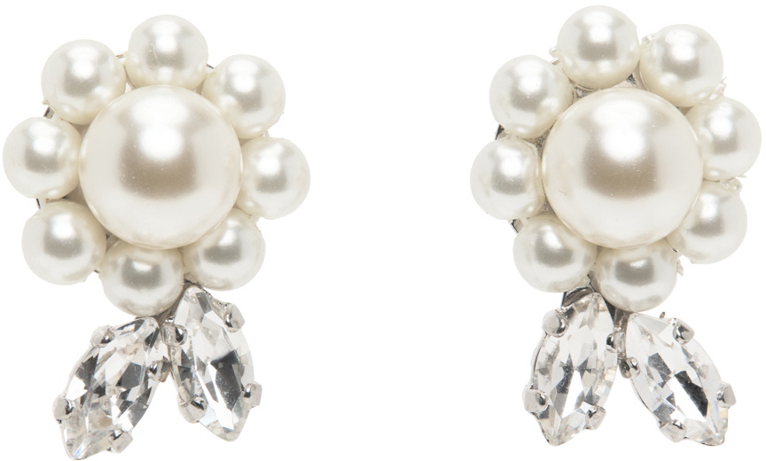 Simone Rocha White Daisy Leaf Stud Earrings Simone Rocha