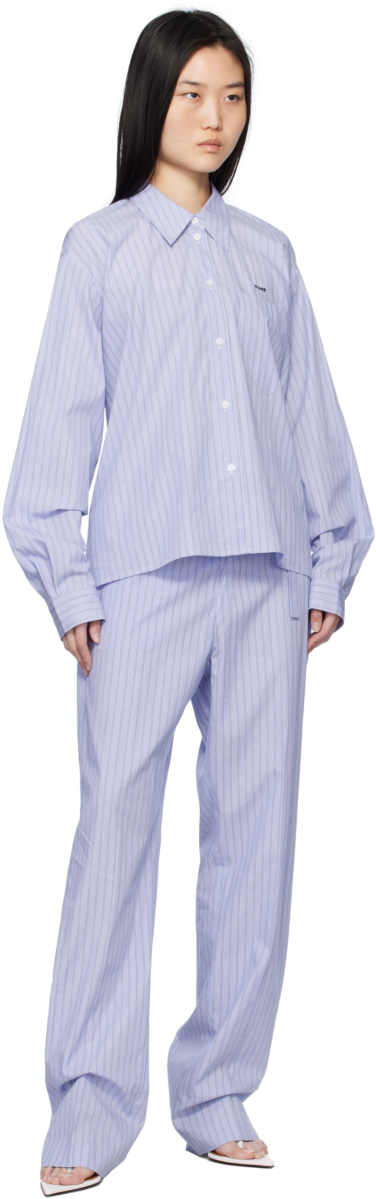 Pushbutton Blue Stripe Square Shape Shirt Pushbutton