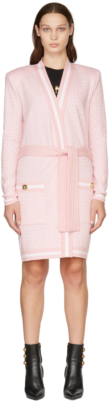 Balmain Pink & White Monogram Cardigan Balmain