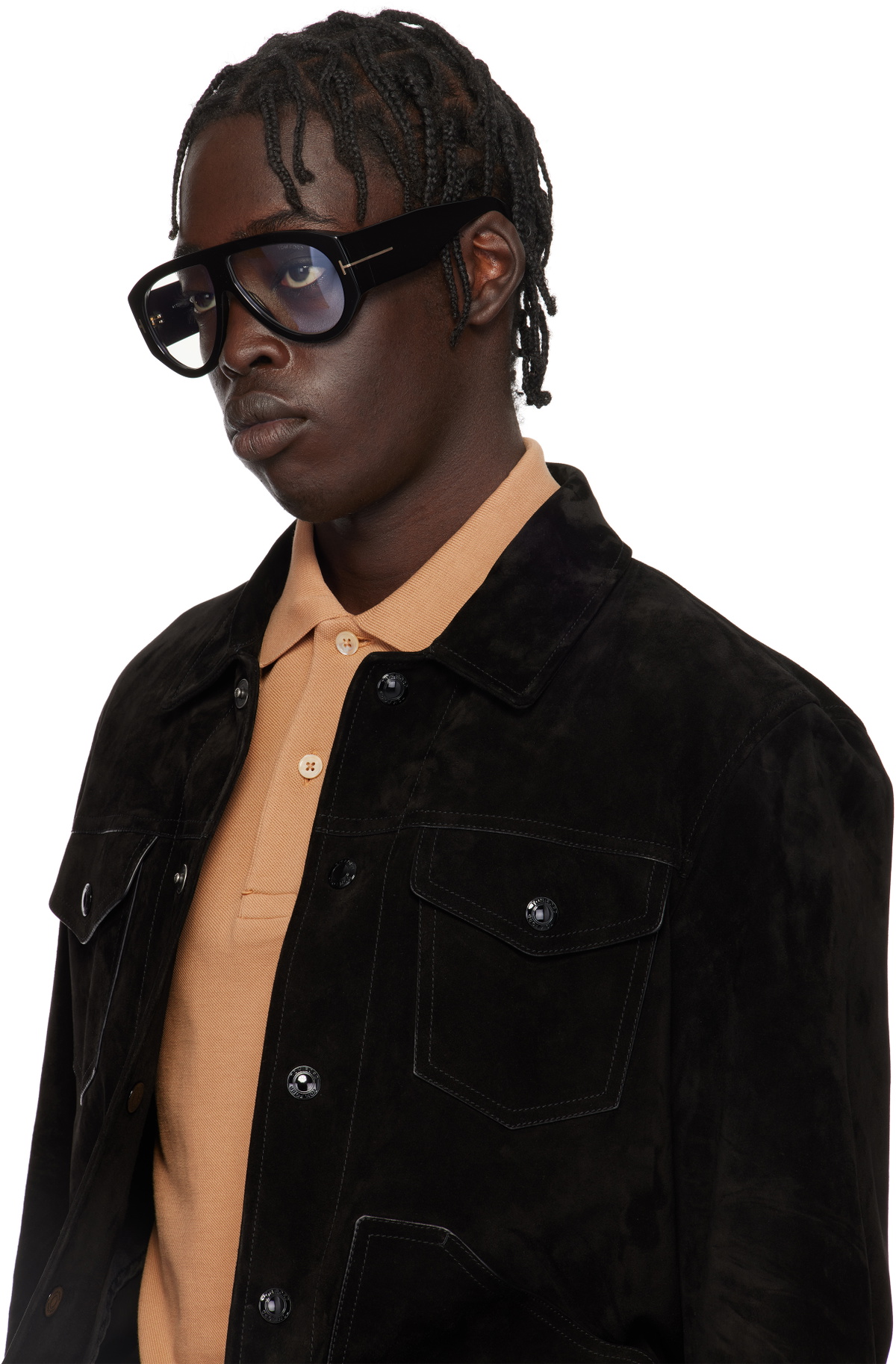 TOM FORD Black Aviator Blue Block Glasses TOM FORD
