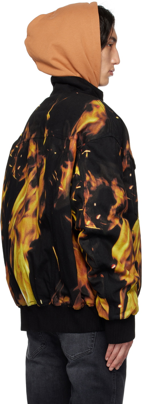 Balmain Black Fire Print Bomber Jacket Balmain