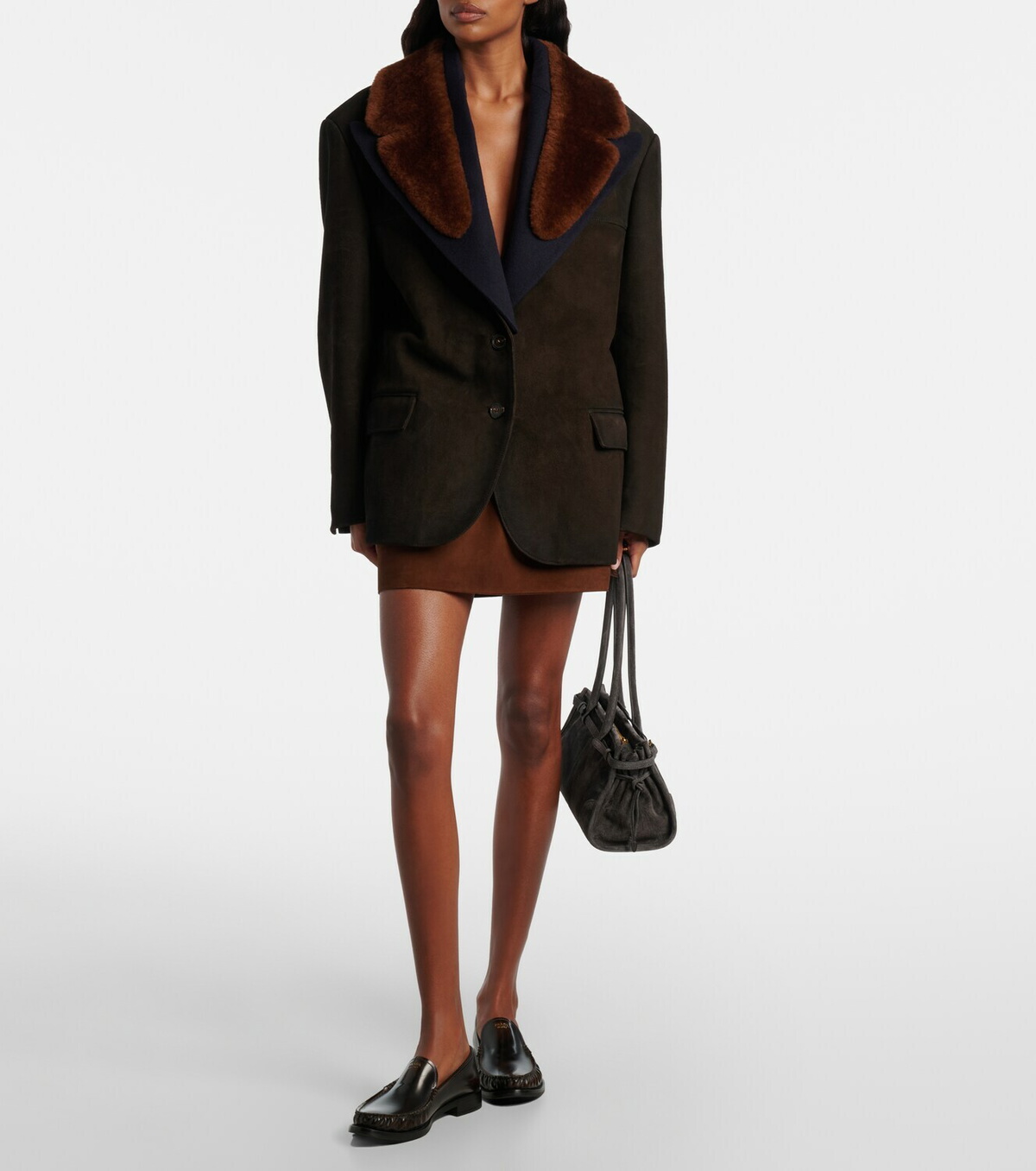 Prada Shearling-trimmed suede jacket Prada