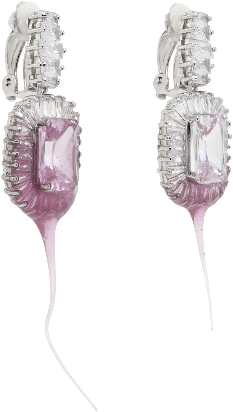 Ottolinger SSENSE Exclusive Silver & Pink Diamond Dip Clip Earrings ...