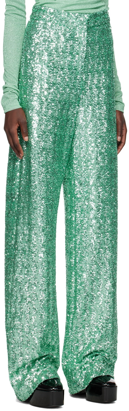 MSGM Green Sequin Trousers MSGM