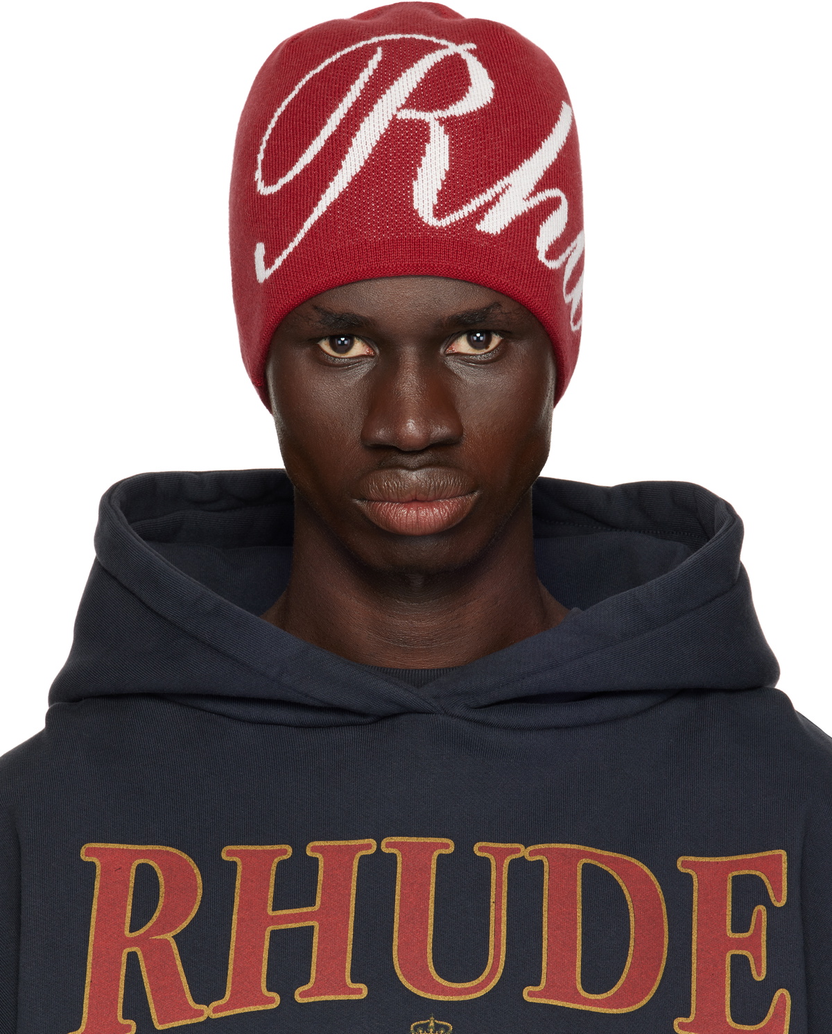 Rhude Red 'Rhude' Script Knit Beanie Rhude