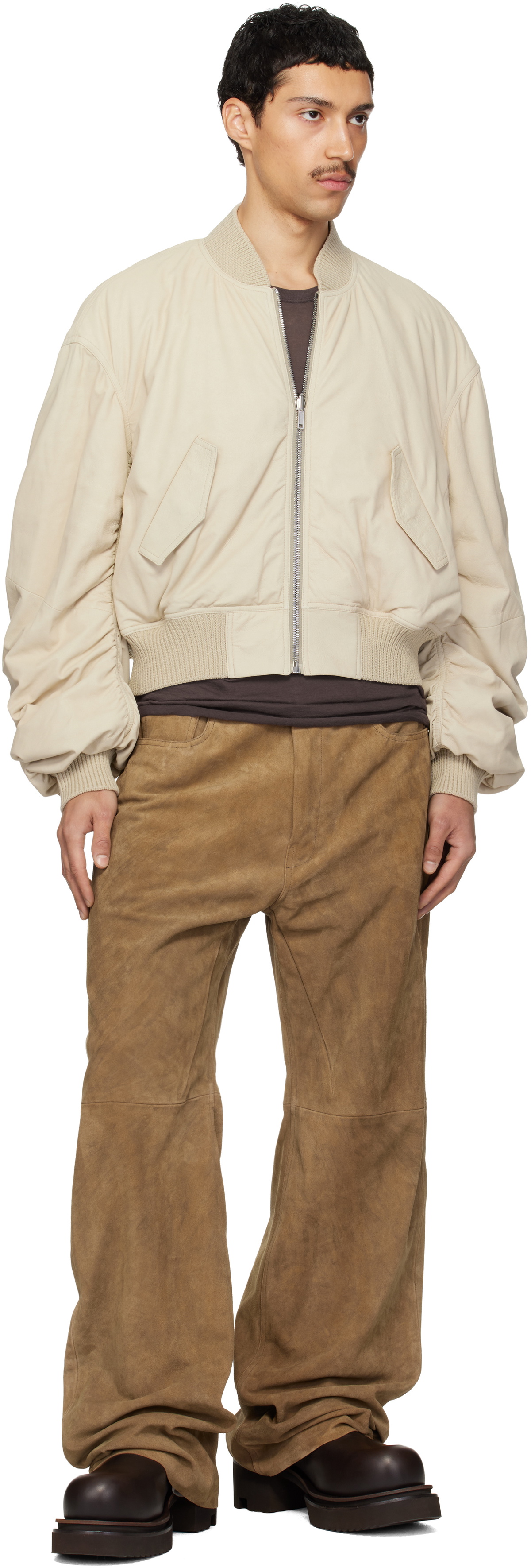 Rick Owens Beige & Gray Temple Reversible Secchia Flight Jacket Rick Owens