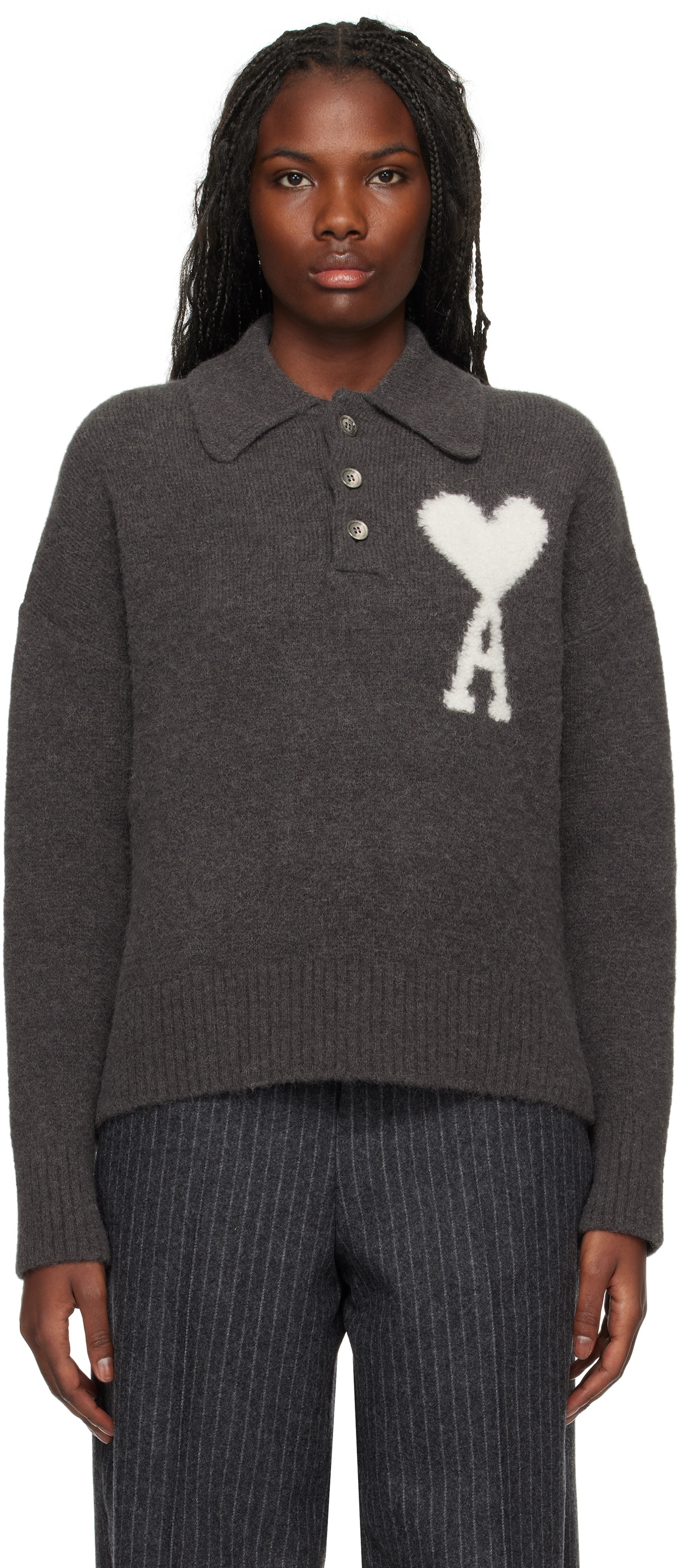 AMI Paris Gray Ami de Coeur Polo AMI