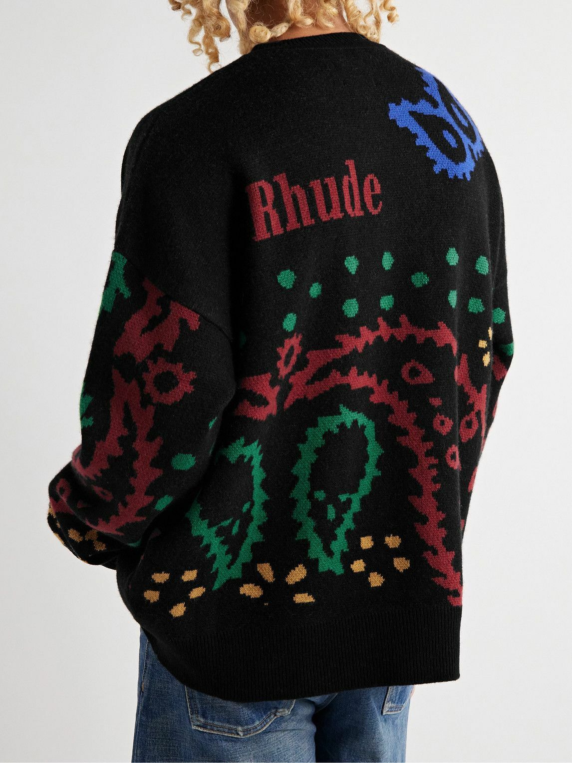 Rhude - Logo-Jacquard Wool and Cashmere-Blend Sweater - Black Rhude
