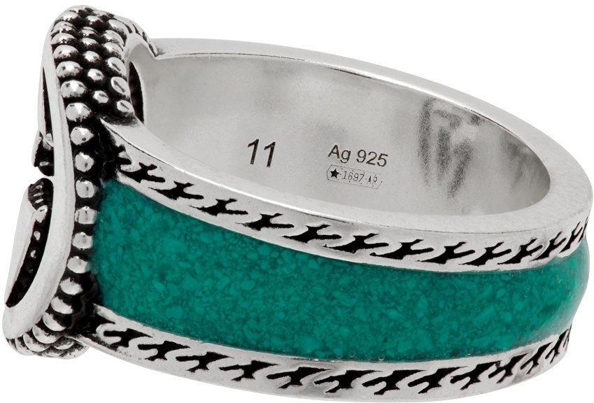 Gucci Silver & Green Interlocking G Signet Ring Gucci