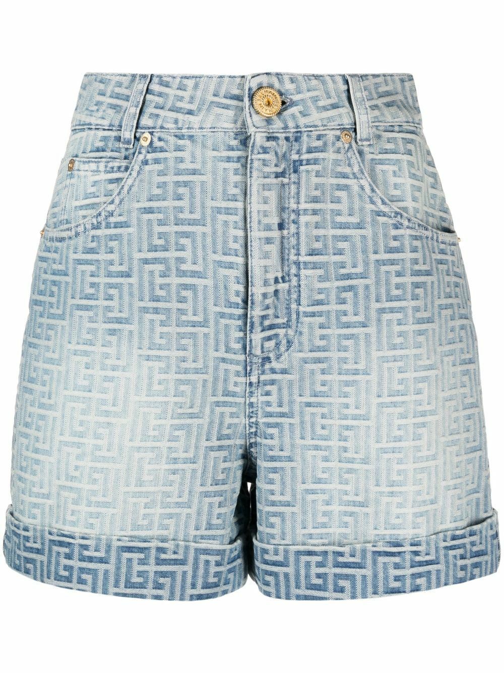 Balmain Blue Monogram Print Denim Shorts Balmain